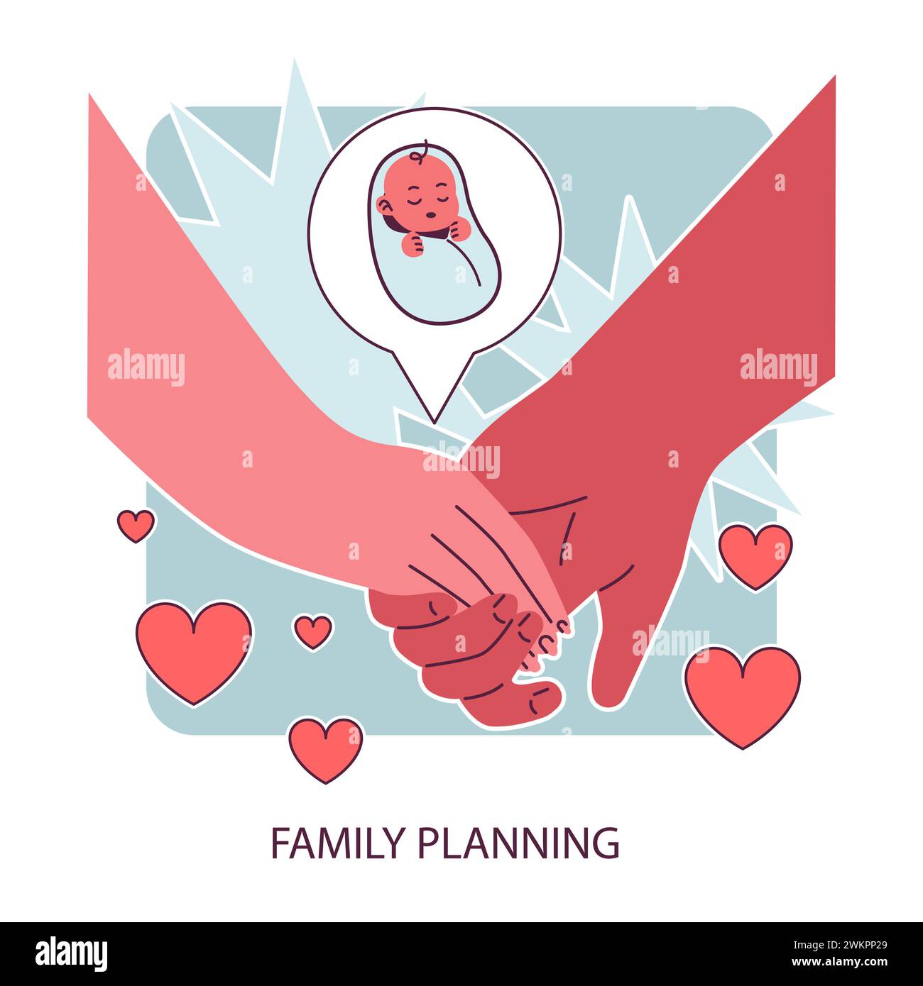 Family planning. Two hands intertwined, people holding hands. Newborn ...