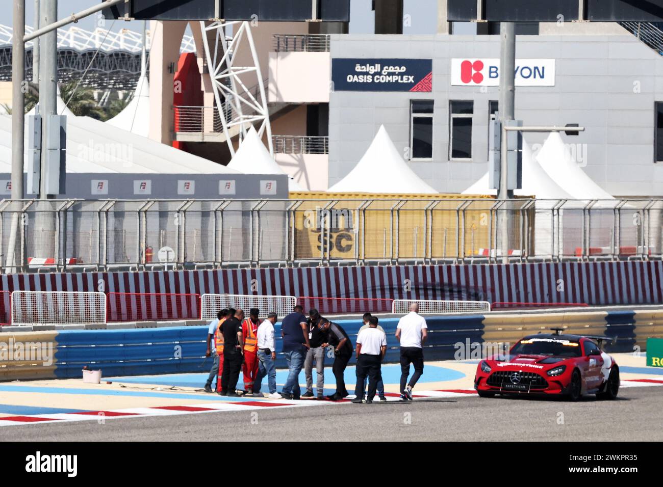 Sakhir, Bahrain. 22nd Feb, 2024. Circuit workers inspect the circuit ...