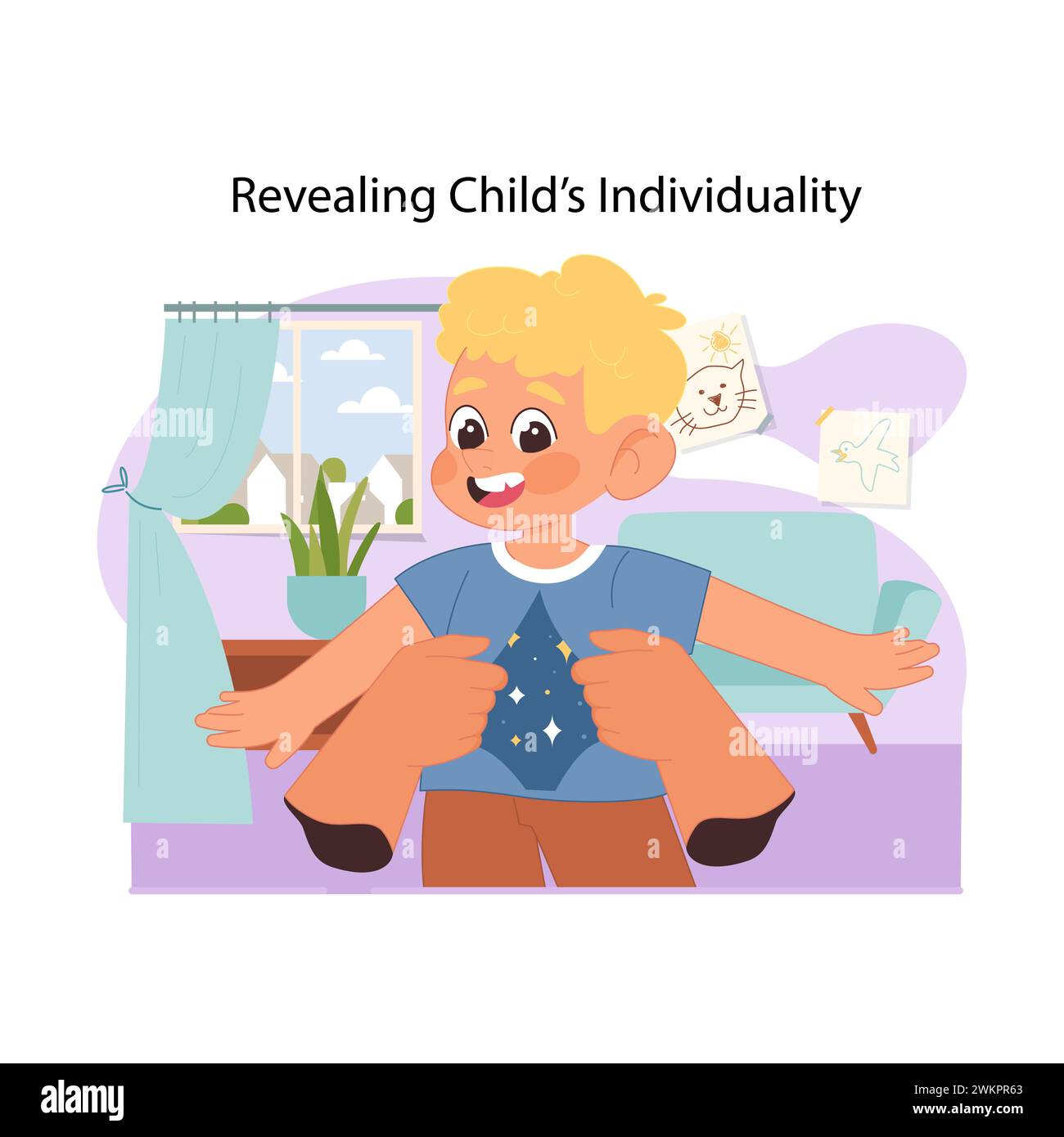 Celebrating uniqueness concept. Boy joyful expression showcases ...