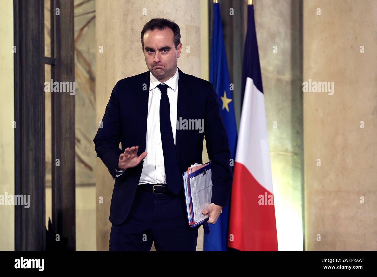 FILE - French Defense Minister Sebastien Lecornu waits at the Elysee ...