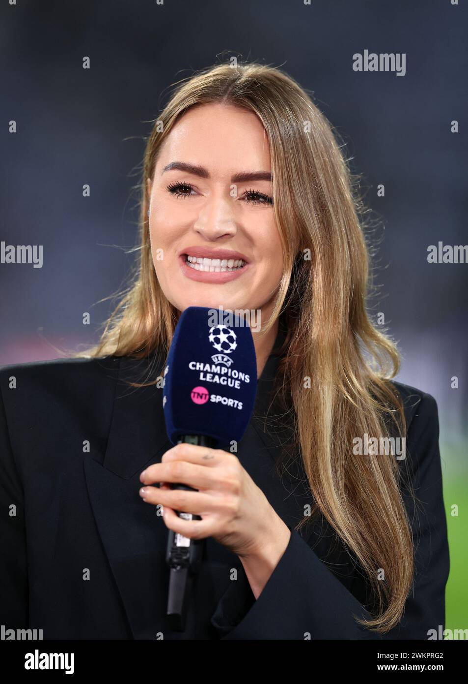 Porto, Portugal, 21st February 2024. TNT Sport presenter Laura Woods ...
