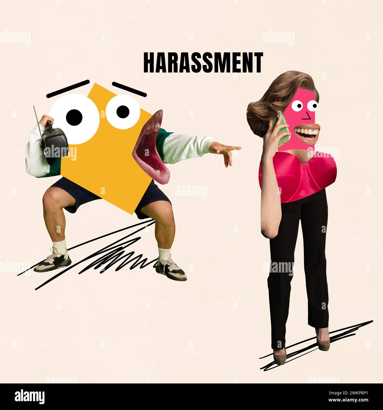 Abstract male character pointing on woman and shouting in manipulative ...