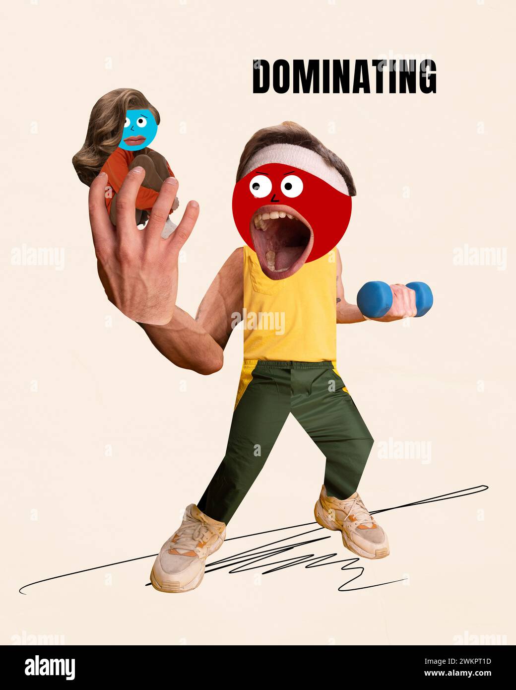 Abstract male character lifting weights and female character with ...