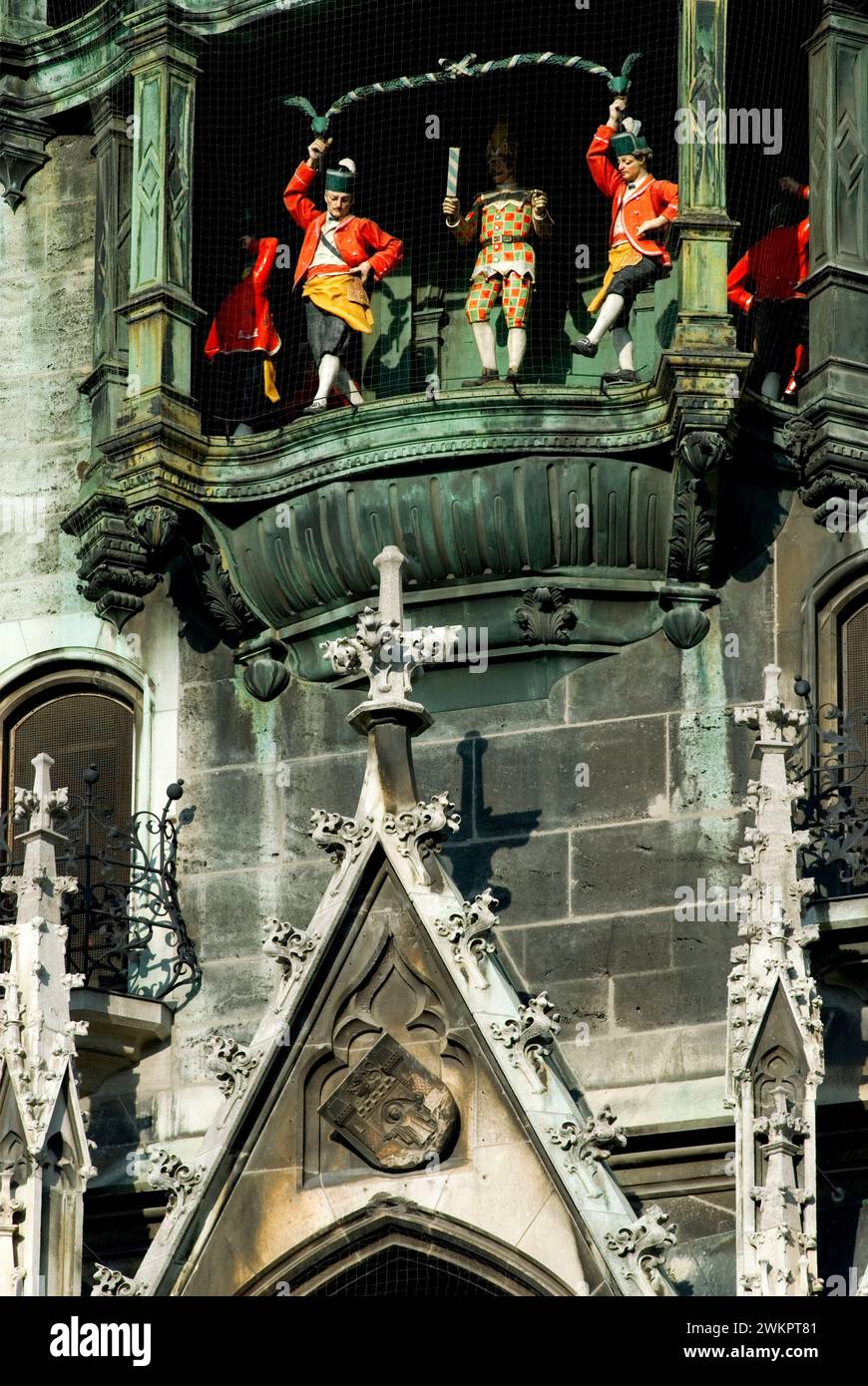 clock tower chimes, carillon of the new town hall at Marienplatz, Mary ...