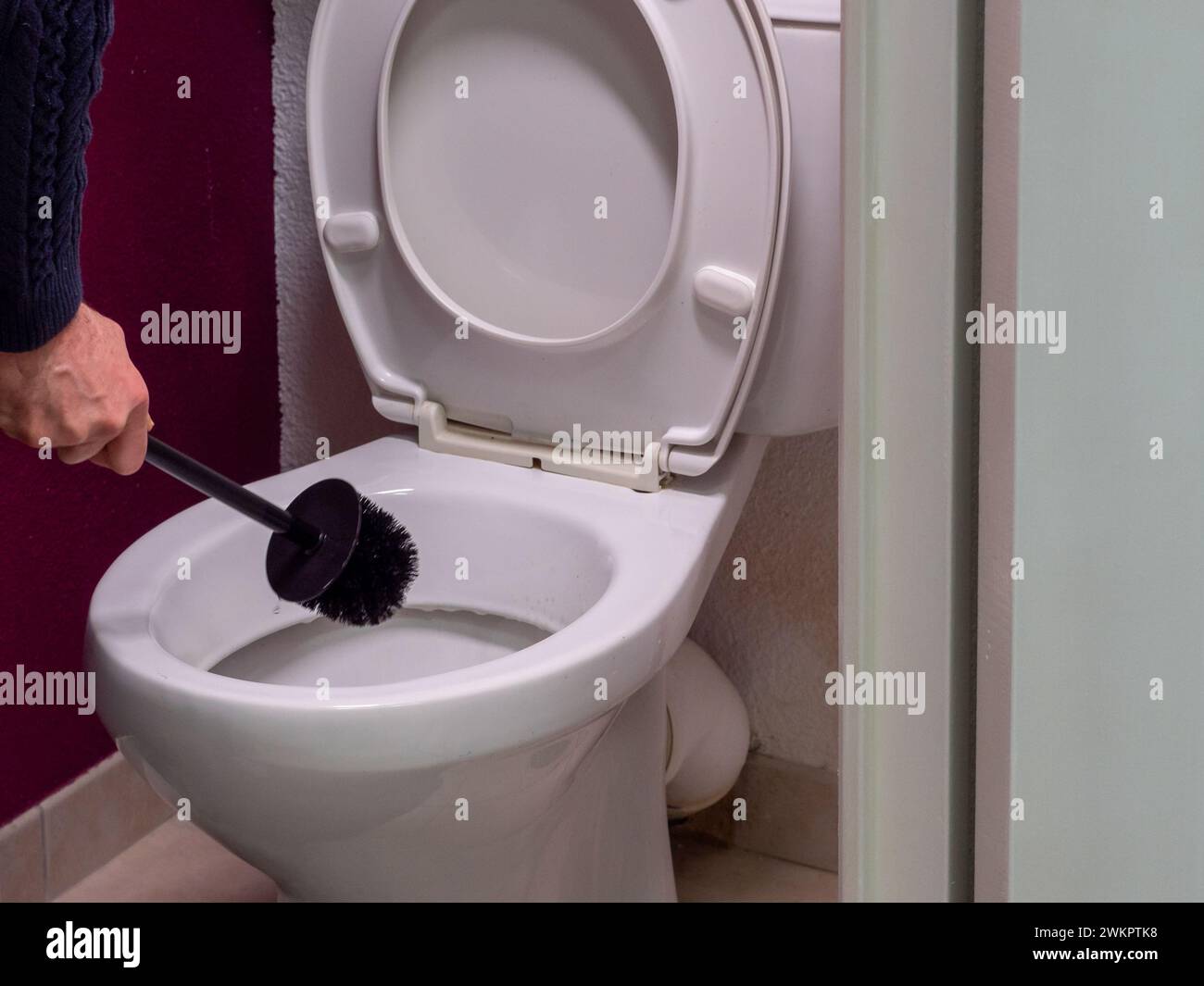 cleaning the toilet, washing the toilet with a brush Stock Photo - Alamy