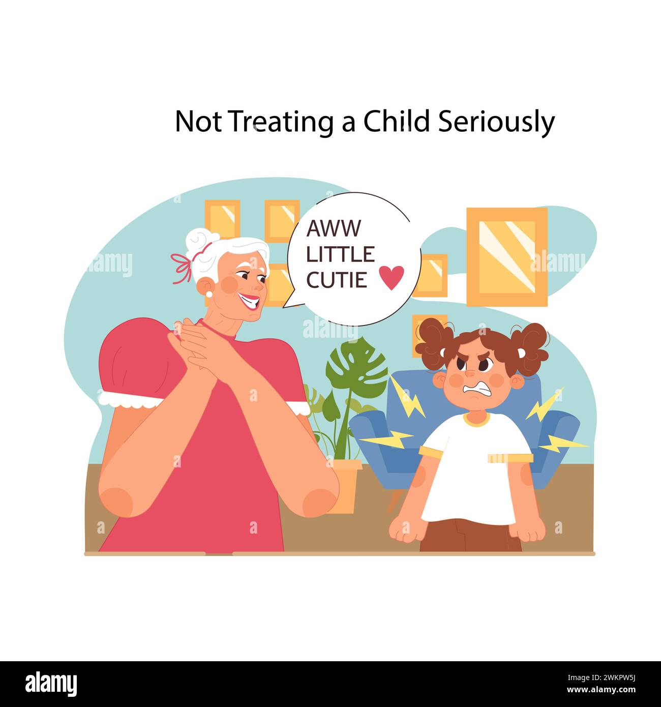 Validating emotions concept. Little girl frustration at being ...