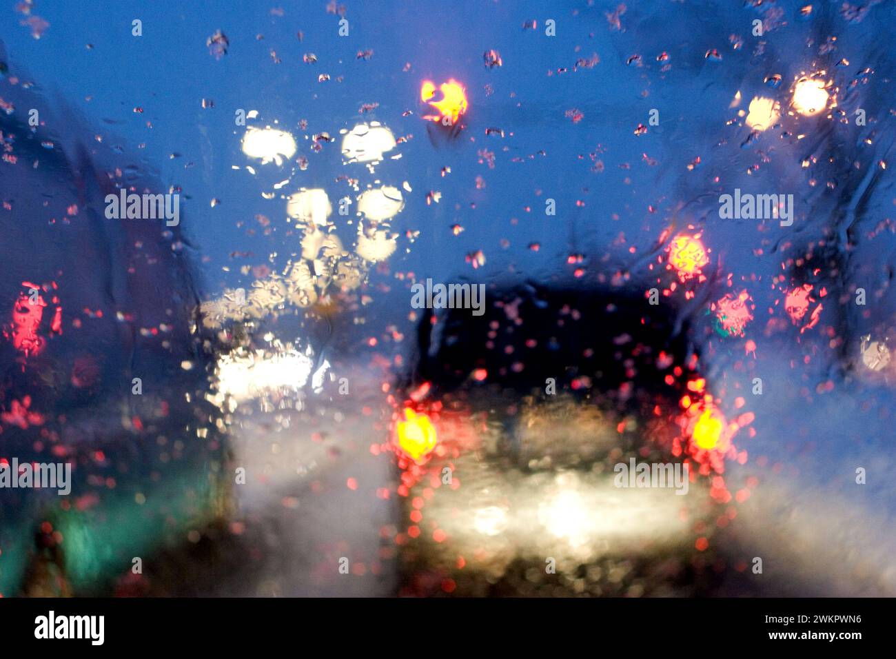 Poor visibility through the windshield in rain and snow, Munich ...
