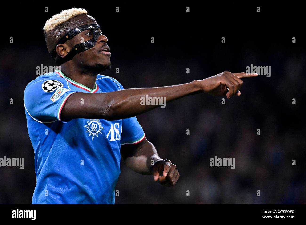 Victor Osimhen of SSC Napoli gestures during the Champions League ...