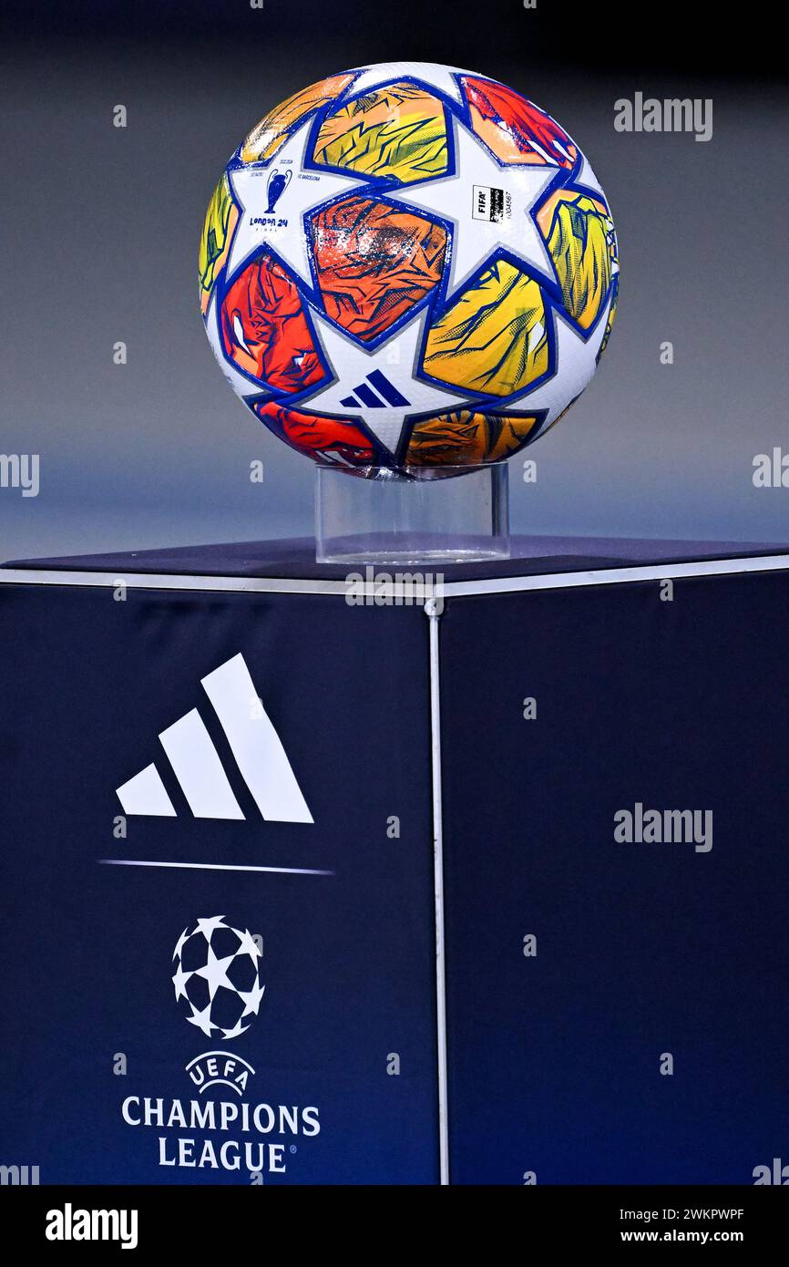 Adidas ball UCL PRO 23/24 knockout is seen on a pedestal during the ...