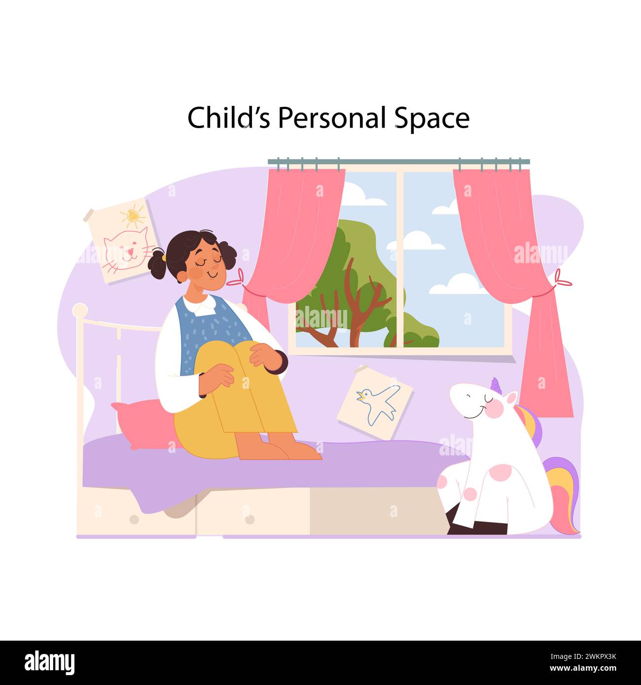 Cherishing solitude concept. Girl resting in her room. Serene moment in ... Cherishing solitude concept. Girl resting in her room. Serene moment in ...