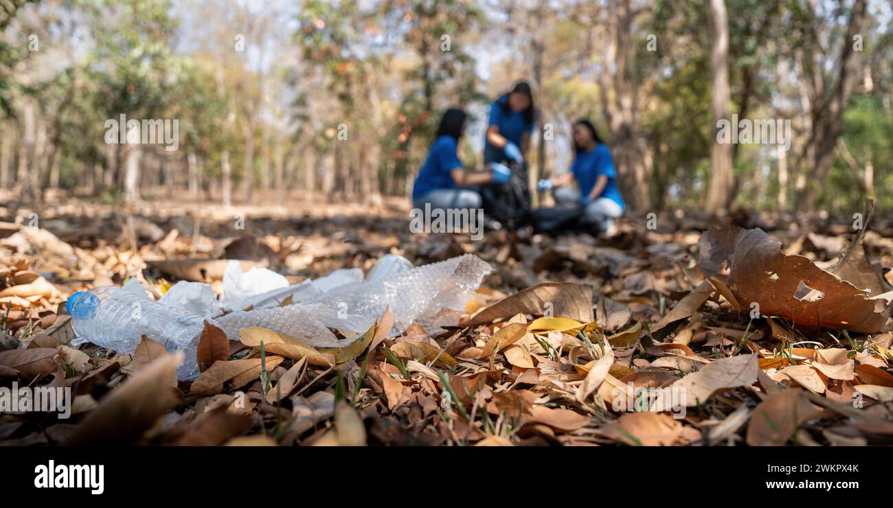 Garbage collect volunteer collect up plastic bottles put garbage at ...