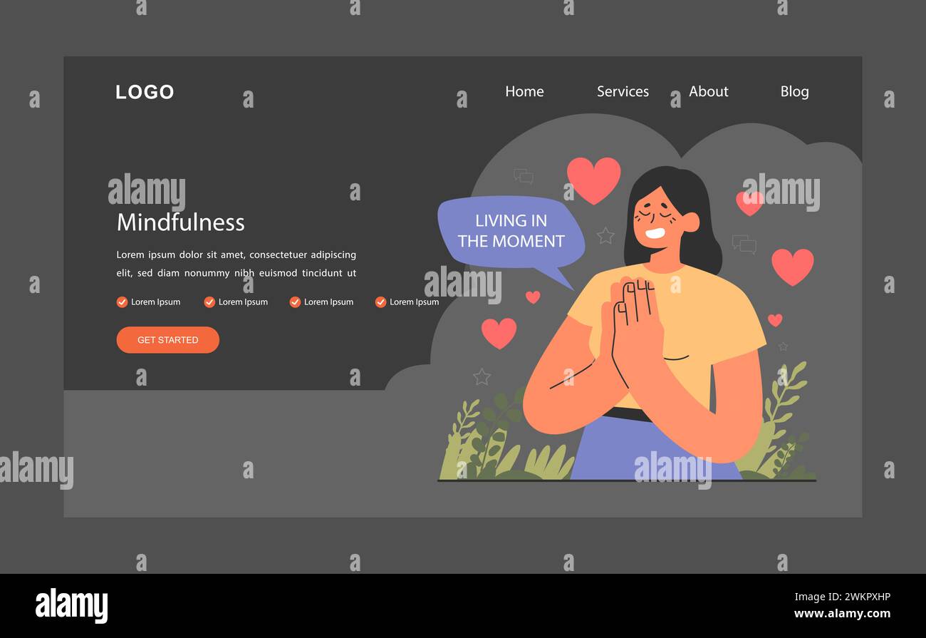 Mindfulness web banner or landing page dark or night mode. Emotional ...