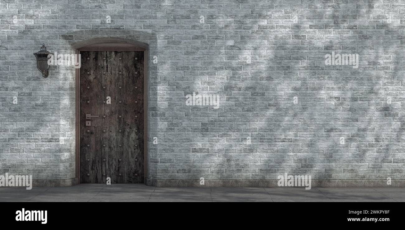 Prison Rusted Entrance Door with Brick Wall Background extreme closeup ...