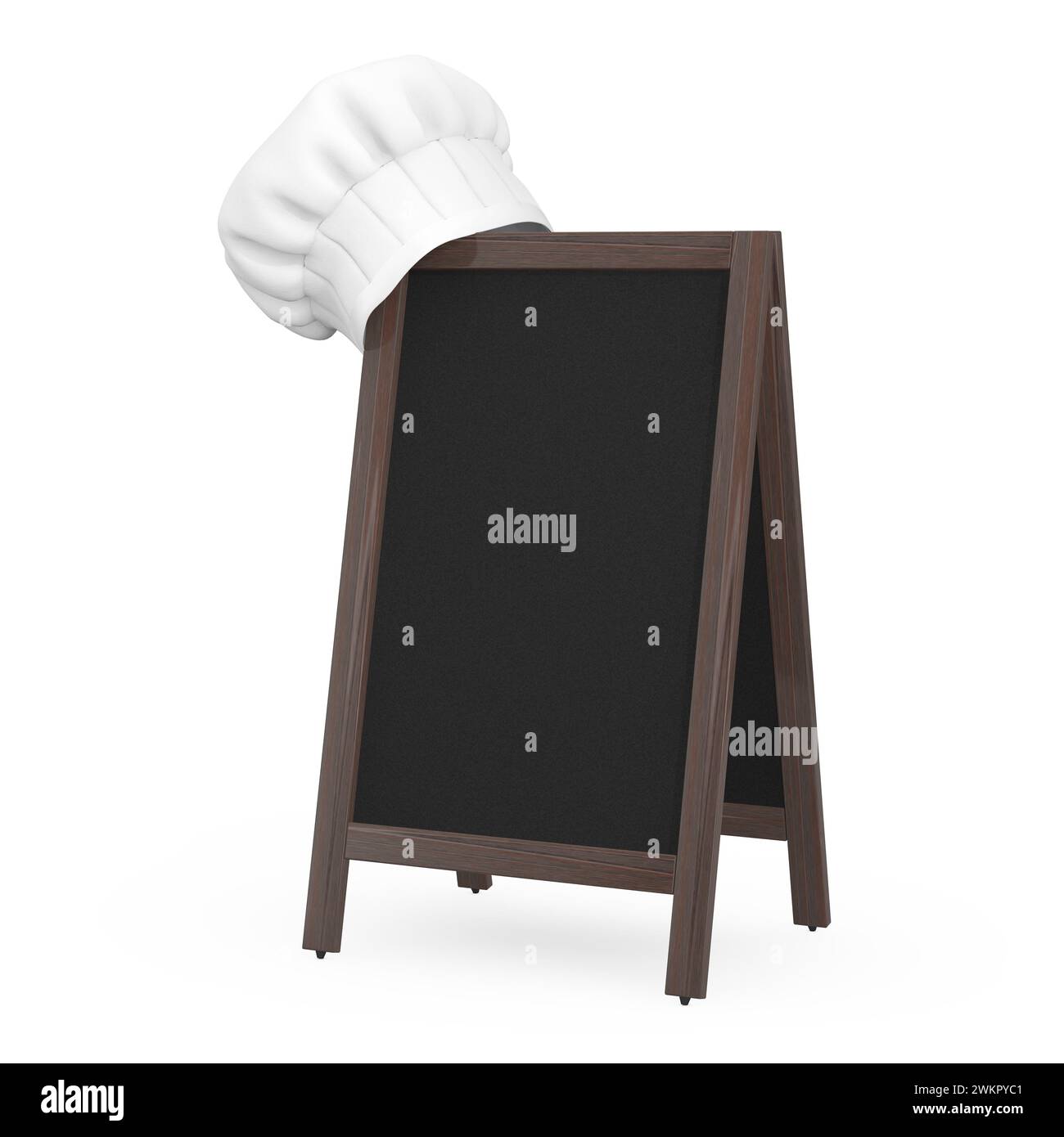 White Clear Professional Chef Hat with Blank Wooden Menu Blackboard ...
