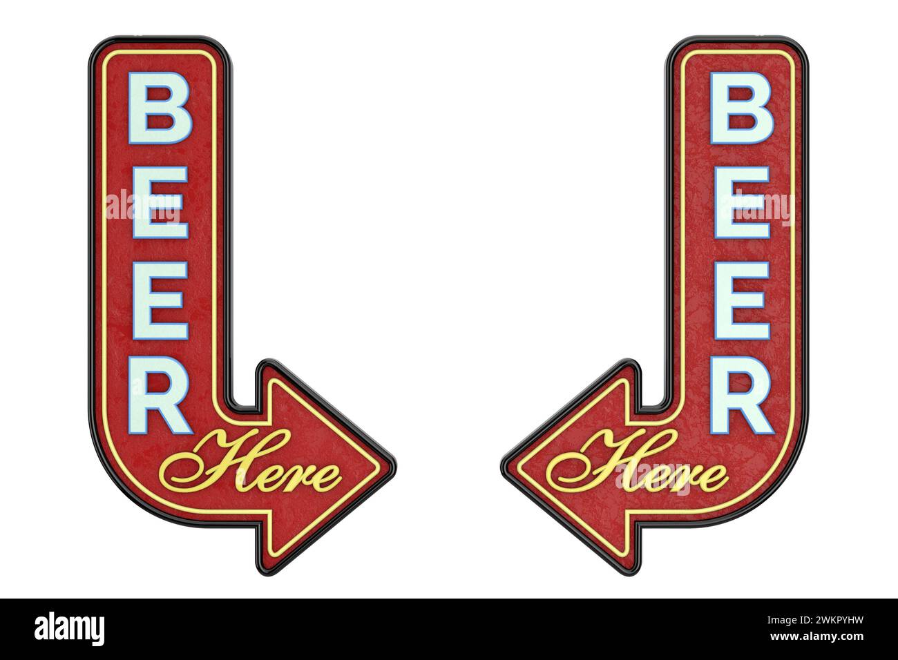 Vintage Rusty Metal Beer Here Arrow Sign on a white background. 3d ...