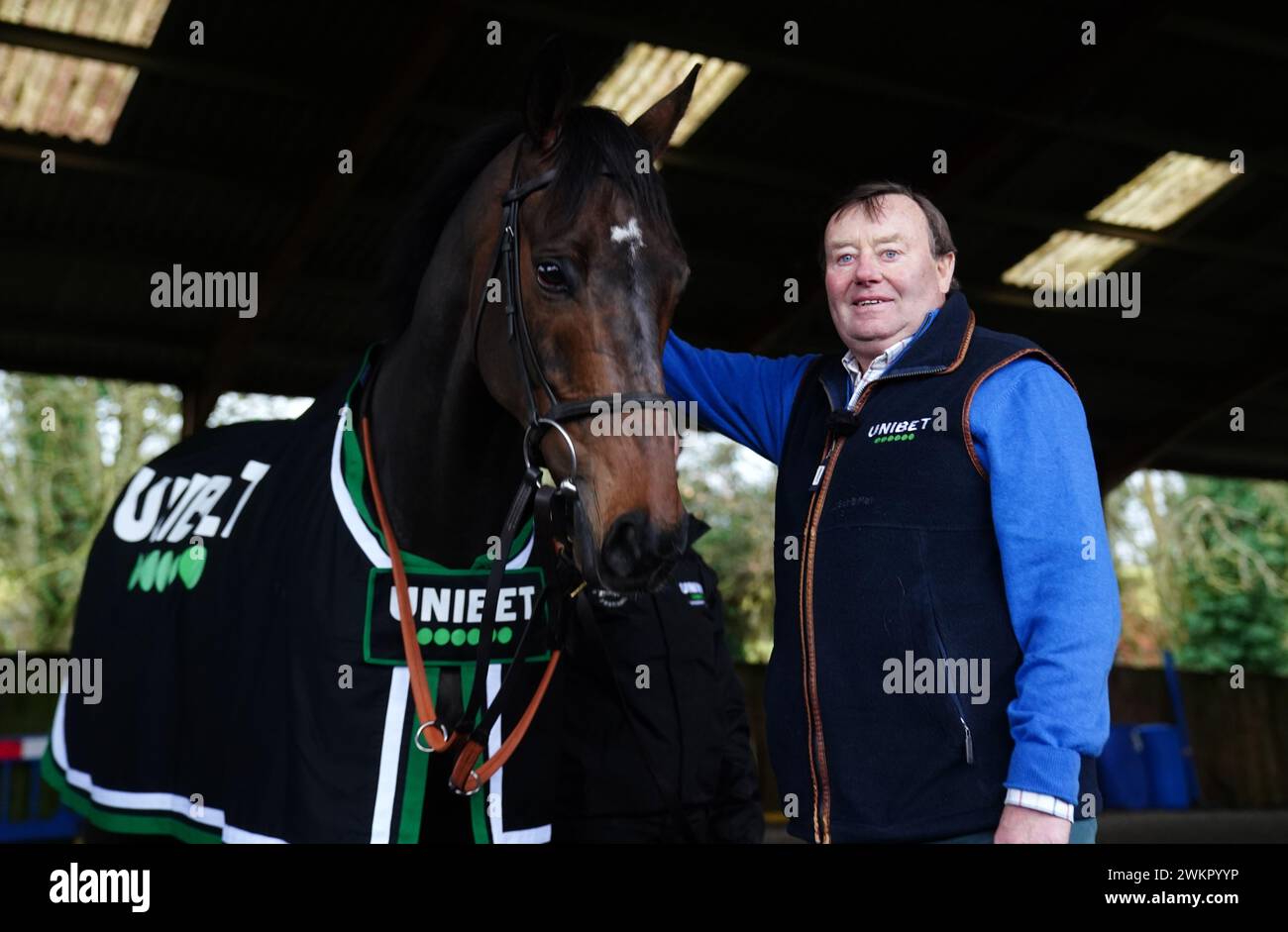 Trainer Nicky Henderson (right) with horse Constitution Hill during a ...