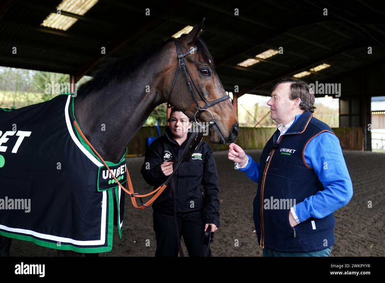 Trainer Nicky Henderson (right) with horse Constitution Hill during a ...
