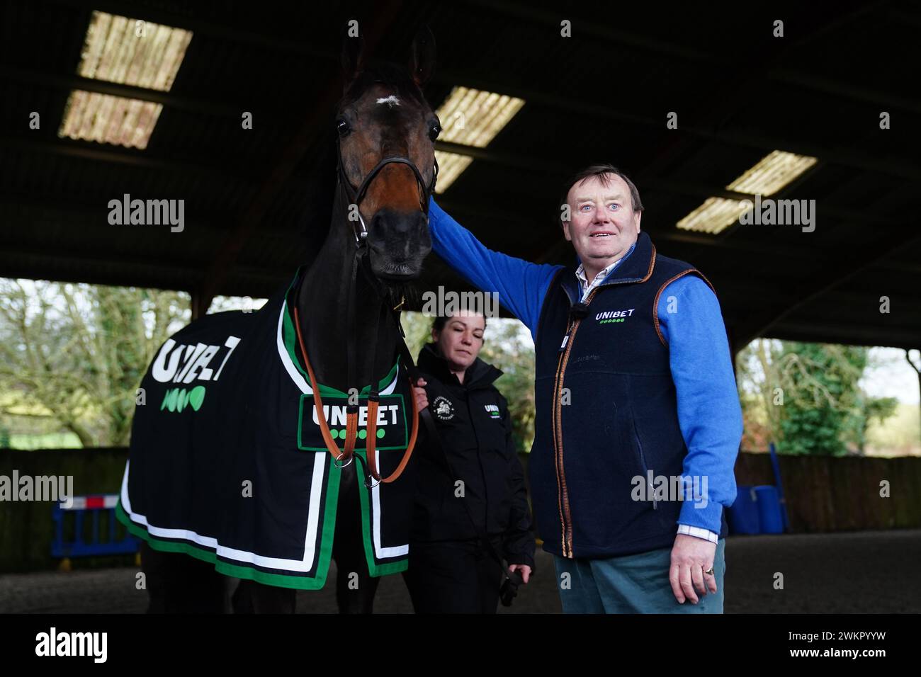 Trainer Nicky Henderson (right) with horse Constitution Hill during a ...