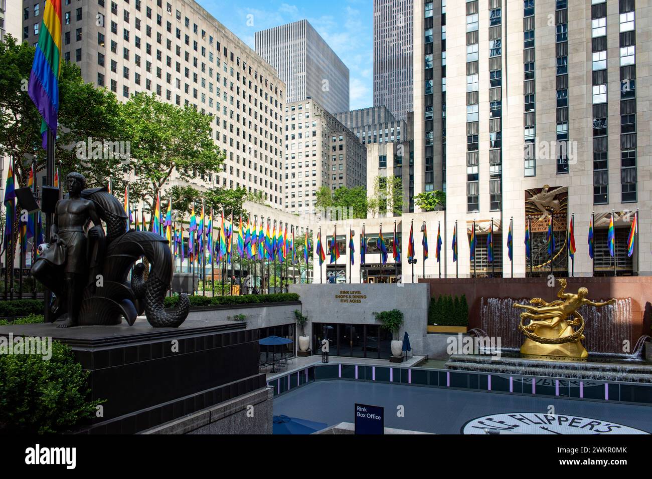 New York, USA; June 4, 2023: The Rockefeller Center ice skating rink is ...