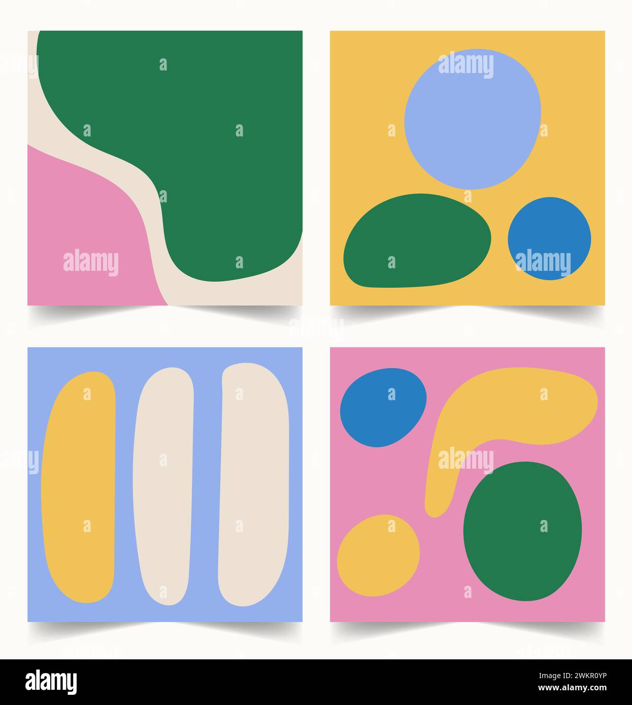 Set of hand drawn naive art backgrounds. Simple organic shapes and ...