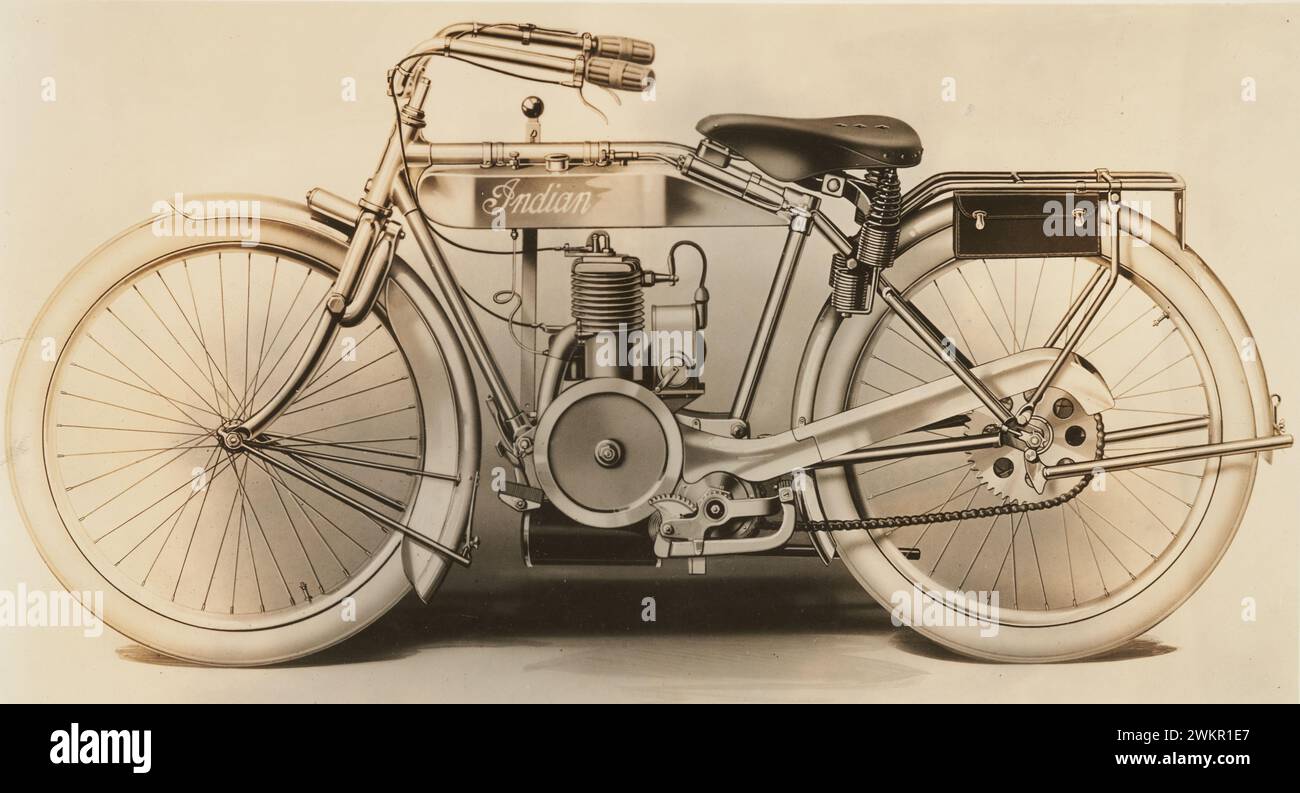 1916 (CA.). New ?Indian? model, 2 1/2 HP, two-stroke engine, three ...
