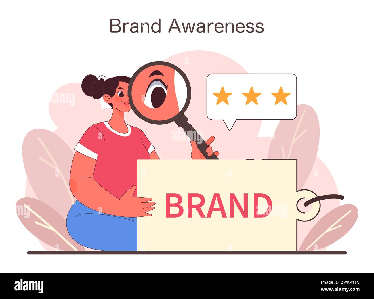 Brand Awareness concept. A curious marketer scrutinizes brand ...