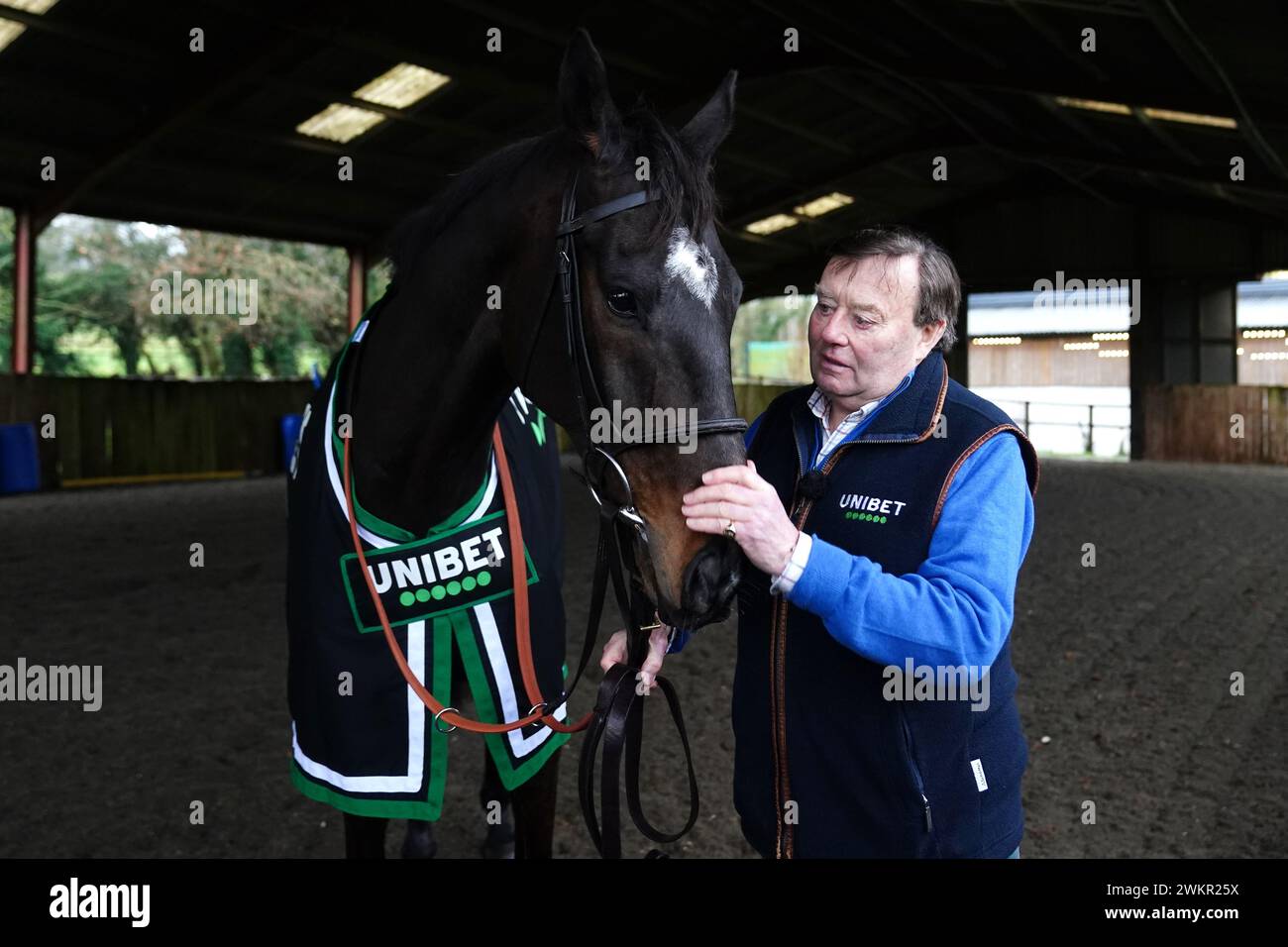 Trainer Nicky Henderson with horse Shishkin during a visit to Nicky ...