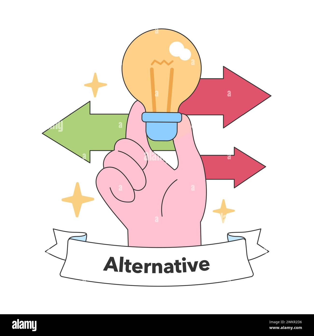 A hand holding a glowing bulb, encircled by arrows pointing in ...