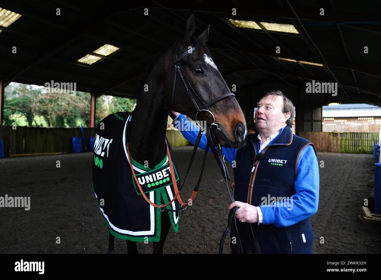 Trainer Nicky Henderson with horse Shishkin during a visit to Nicky ...