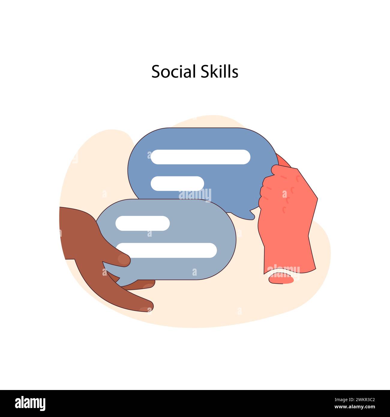 Social Skills concept. Two hands engage in a handshake above message ...