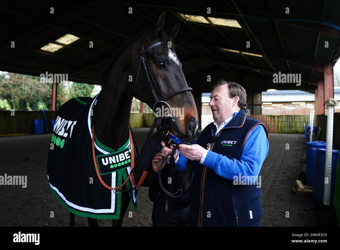 Trainer Nicky Henderson with horse Shishkin during a visit to Nicky ...