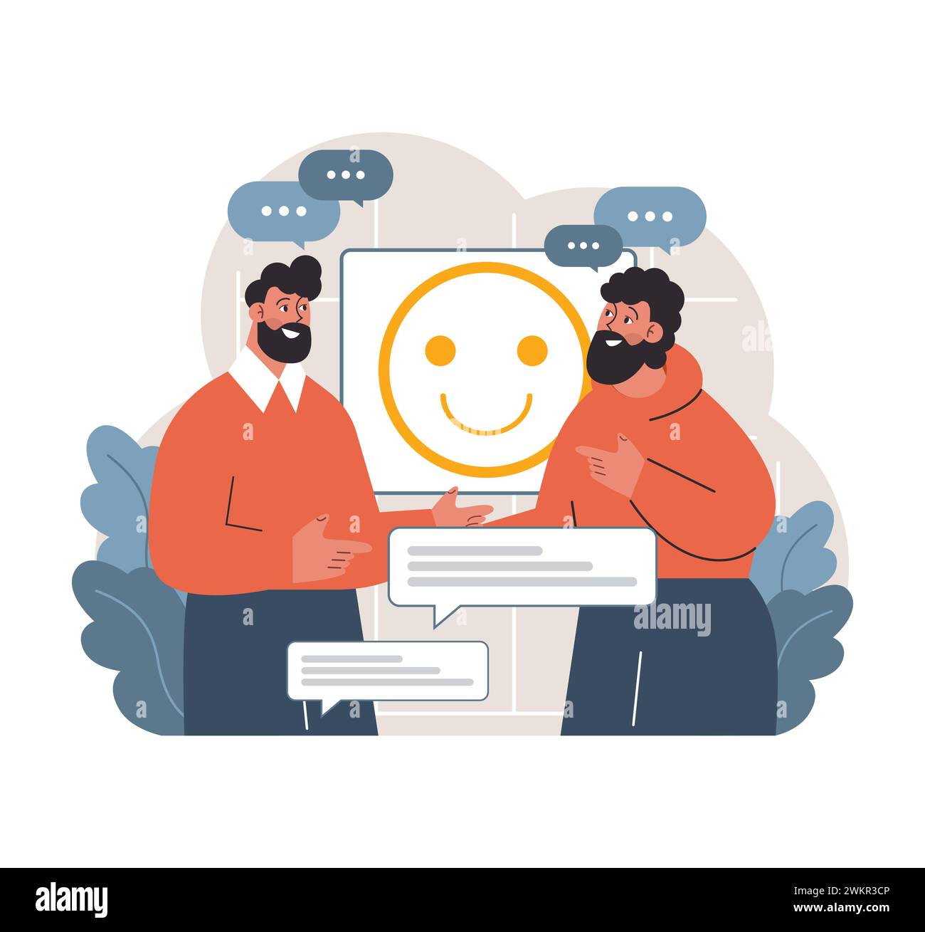 Two diverse men discussing work, united by a shared positive feedback ...