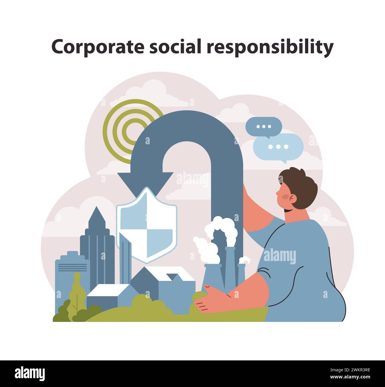 Csr Commitment Concept Illustration A Figure Upholds Environmental Integrity Amidst Urban