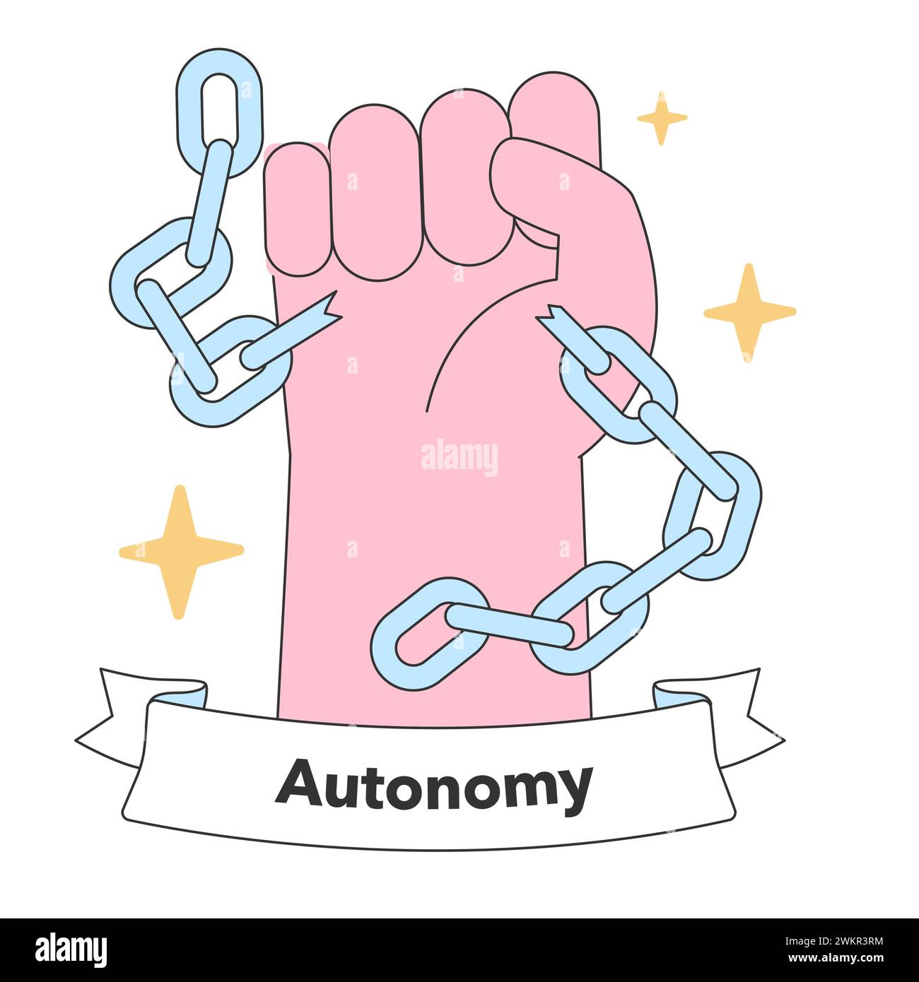 Symbol of autonomy with a clenched fist breaking chains, representing ...