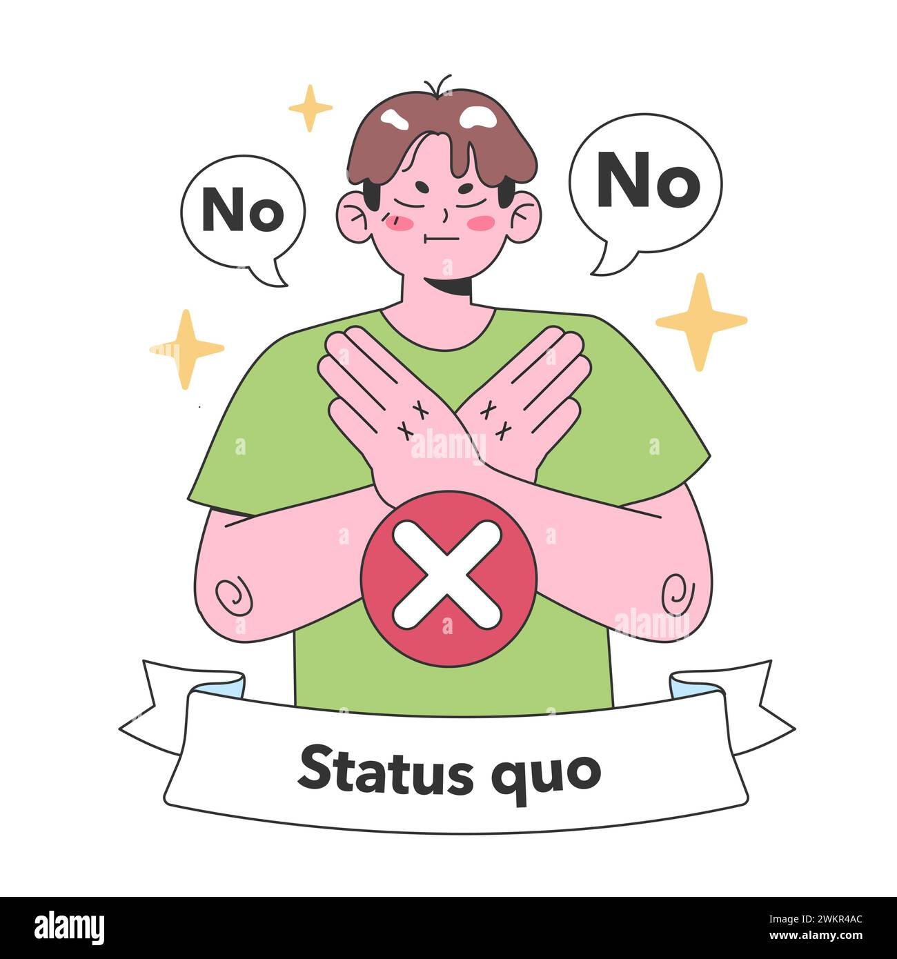 Resolute rejection of the status quo, as a figure crosses arms with a ...