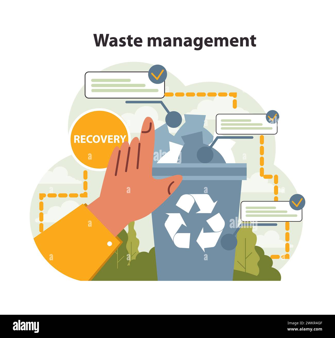Waste management concept. Hand guiding the recycling process ... Waste management concept. Hand guiding the recycling process ...
