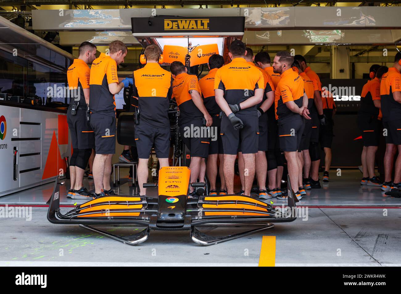 Sakhir, Bahrain, 22/02/2024, McLaren F1 Team mechanics in front of the ...