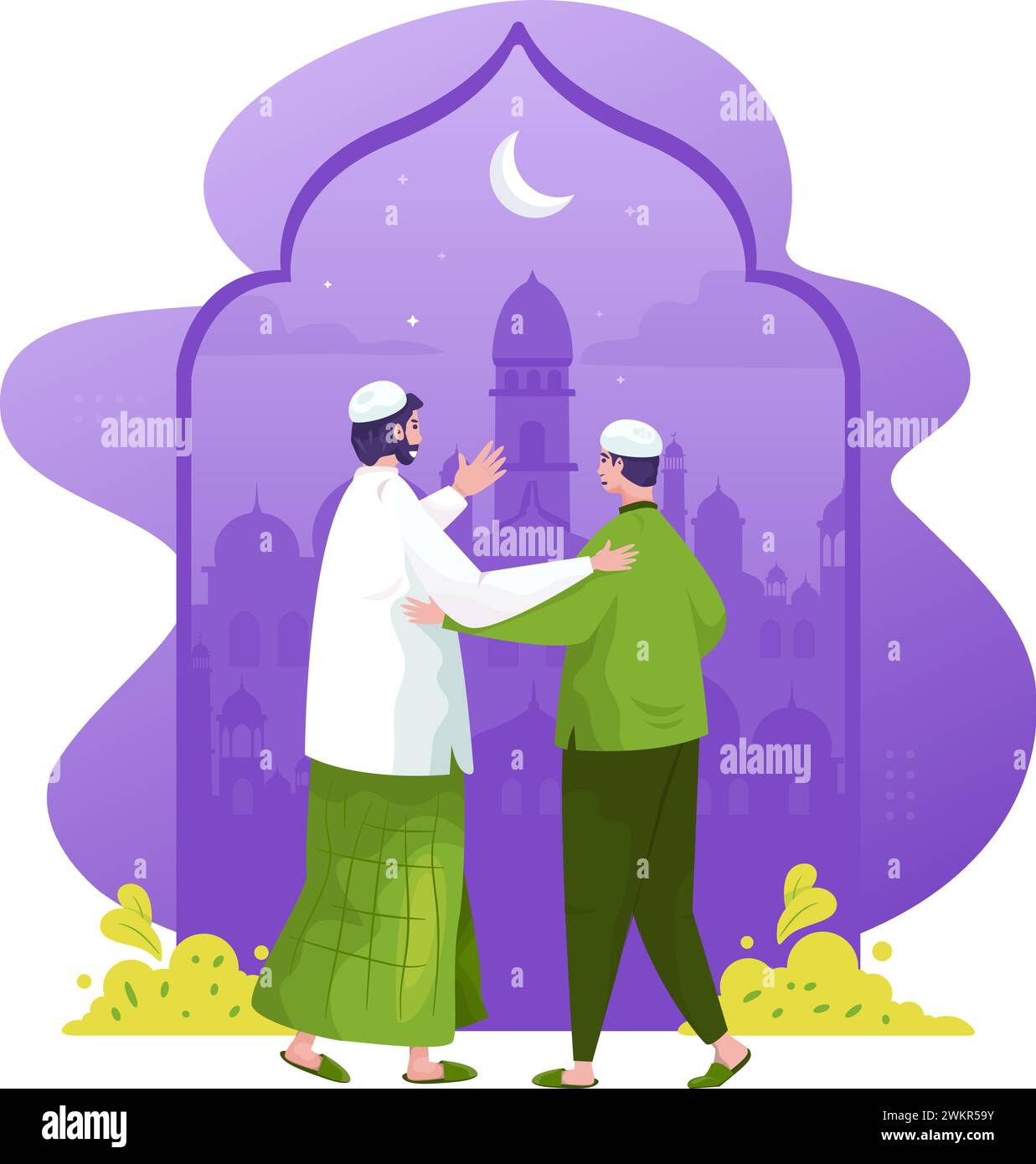 Muslim invite to worship at mosque illustration Stock Vector Image ...