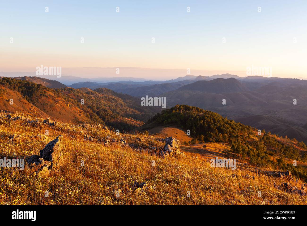 Mountains in Myanmar in morning light. Beautiful Burmese landscape in ...