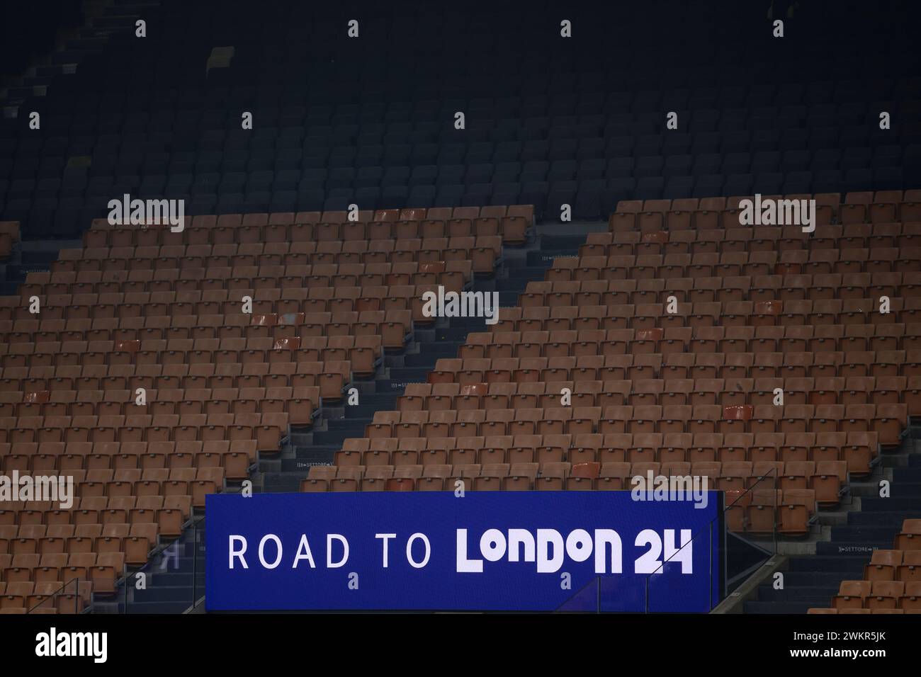 Milan, Italy. 20 February 2024. A sceen displays the write 'Road to ...