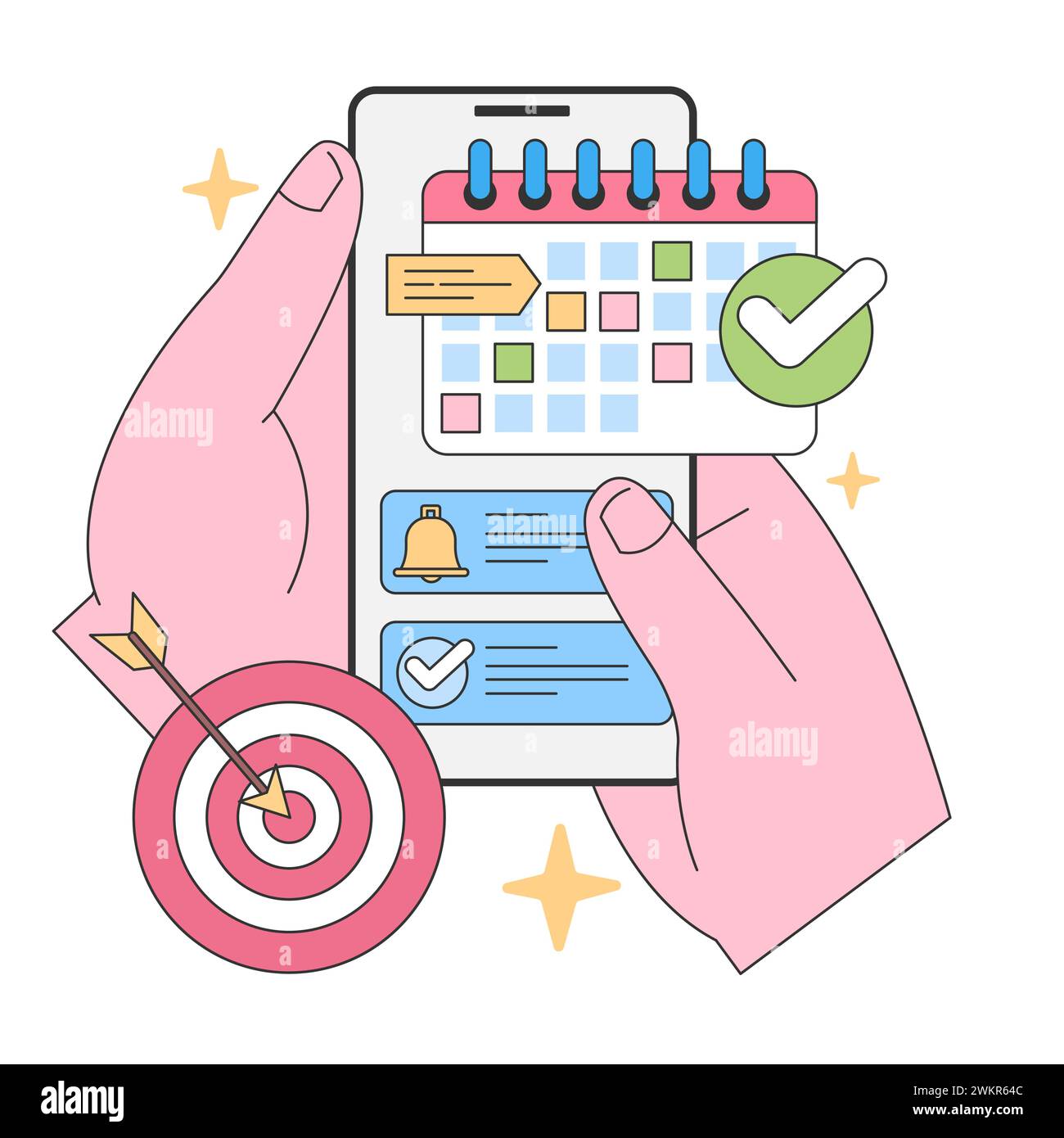 Targeted scheduling concept. Hands holding smartphone with calendar app ...