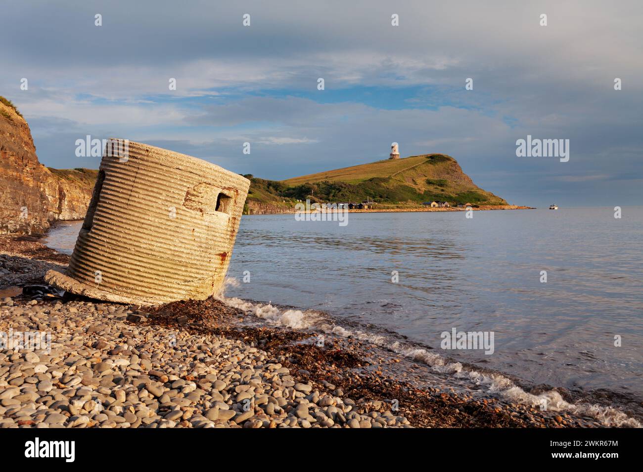 World war two pillbox at Kimmeridge bay, with Clavell tower in the ...