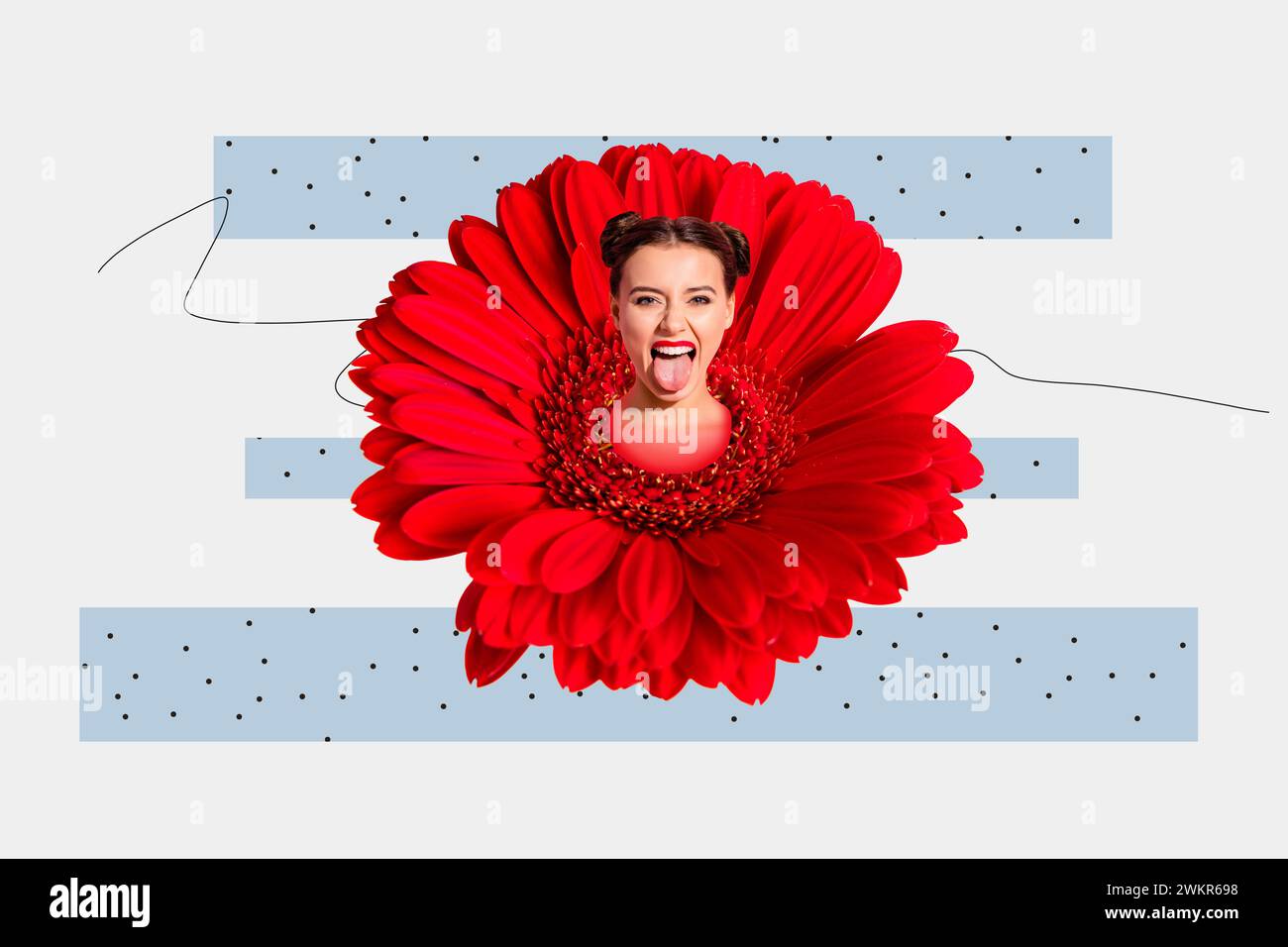 Collage poster image of funky crazy cheerful woman inside red fresh ...