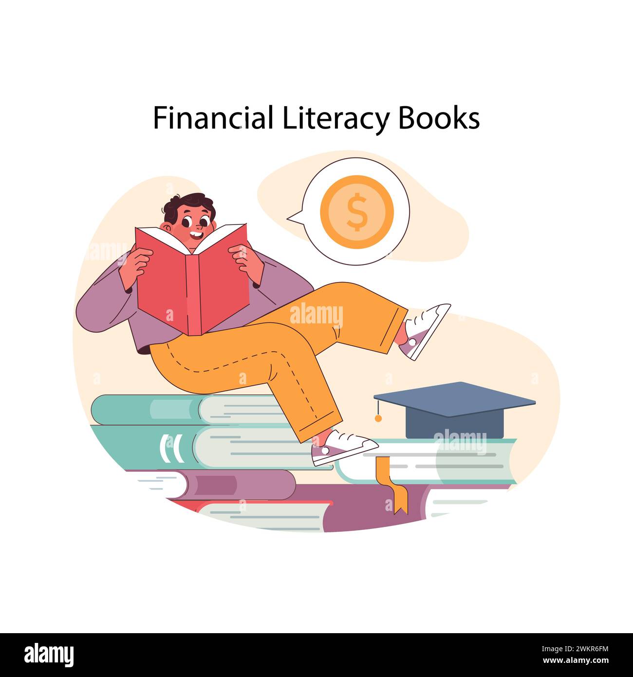 Financial Literacy Books concept. Engaged student delving into ...