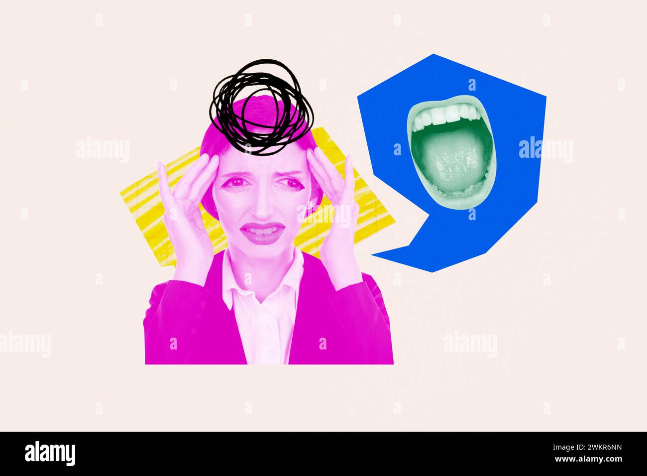 3d retro abstract creative artwork template collage of tired female ...