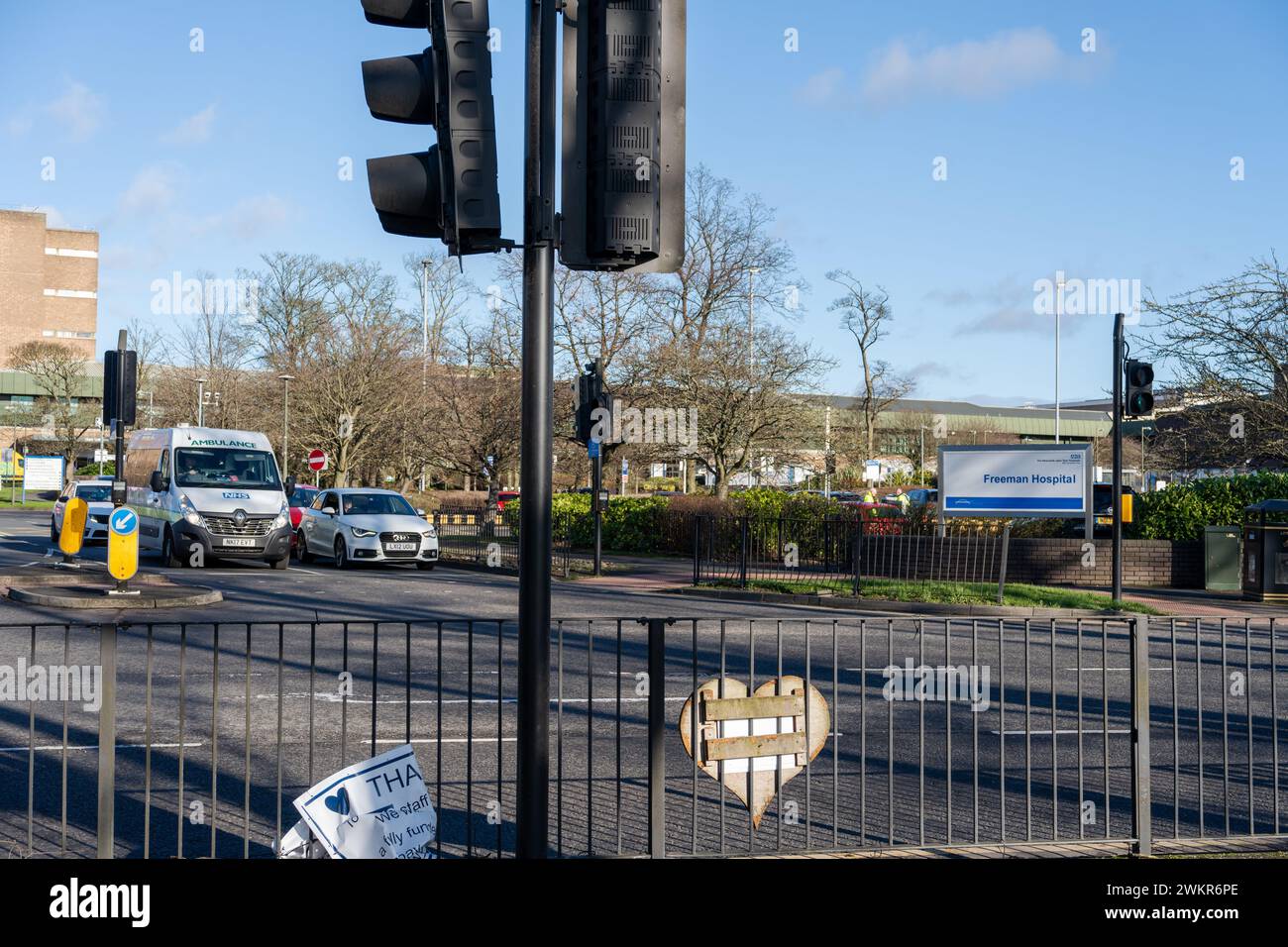 Road junction at Freeman Hospital site, with ambulance. Part of the ...