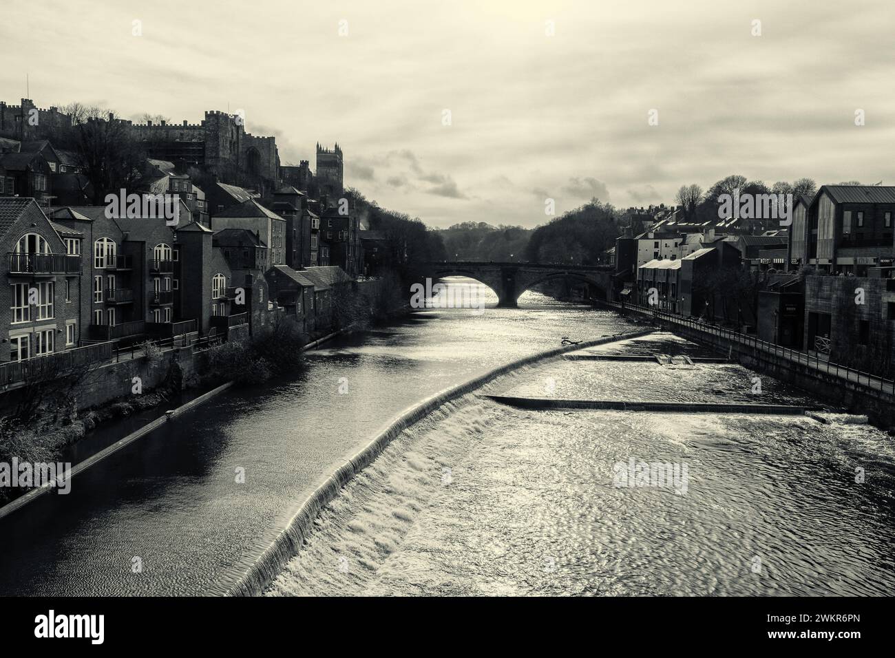 Scenic view of Durham, County Durham, UK, over the River Wear in the ...