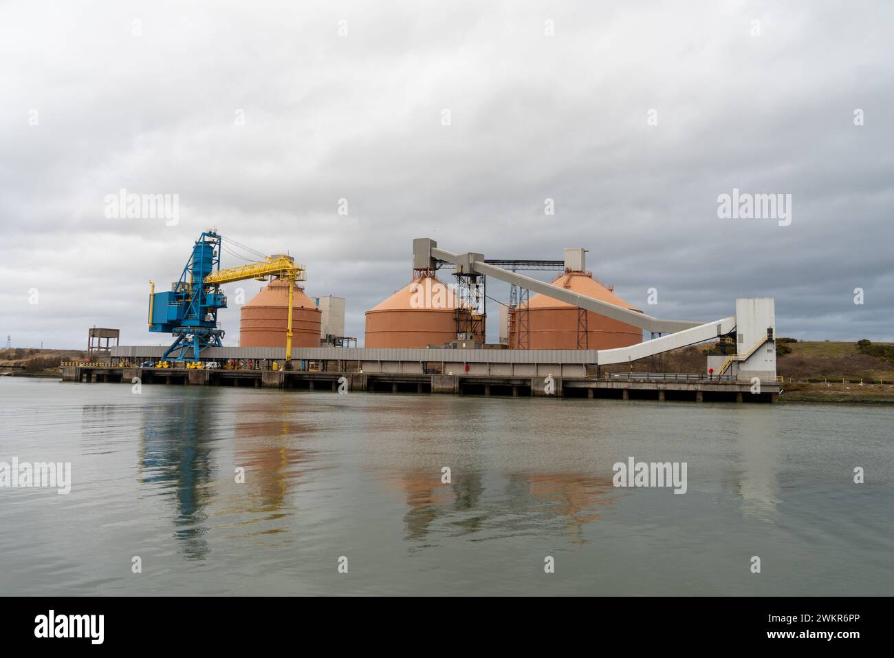 Industrial silos at the harbour in Blyth, Northumberland, UK - a ...