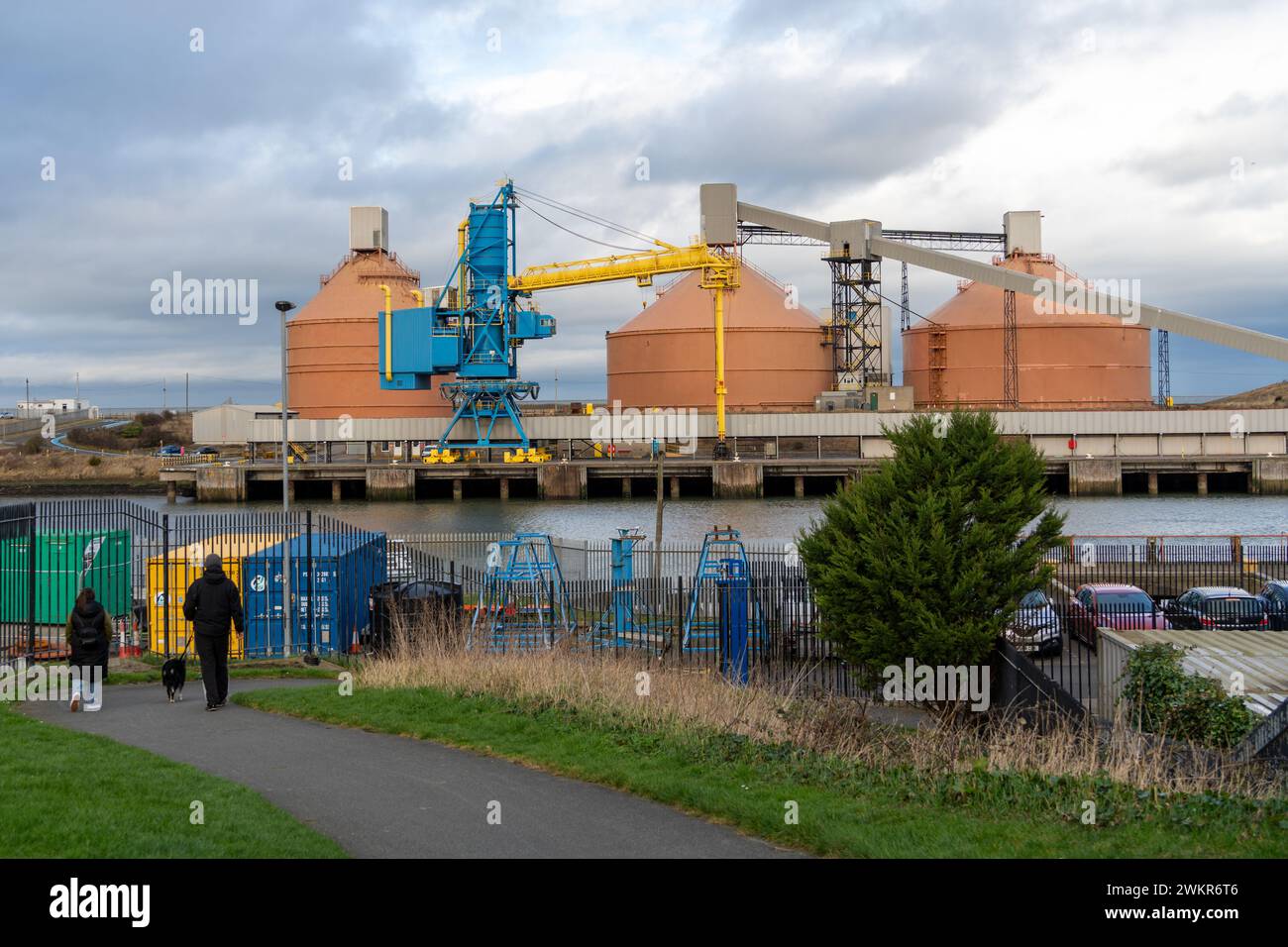 Industrial silos at the harbour in Blyth, Northumberland, UK - a ...