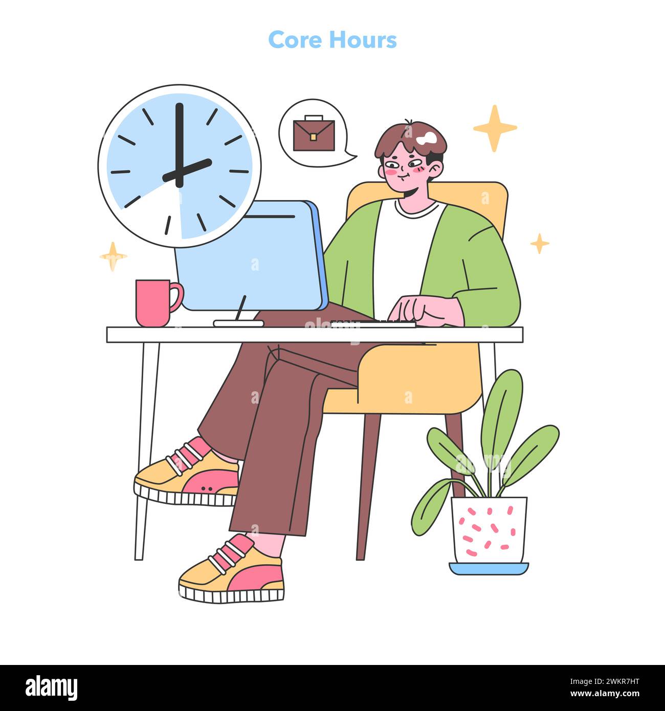 Diligent employee adheres to core working hours, focusing on tasks at a ...